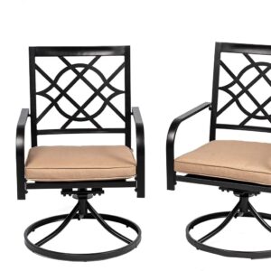 Incbruce 2 Piece 360 Degrees Swivel Metal Patio Chairs, Outdoor Dining Rocker Chairs with Armrest for Garden, Poolside, Backyard(Brown Cushions)