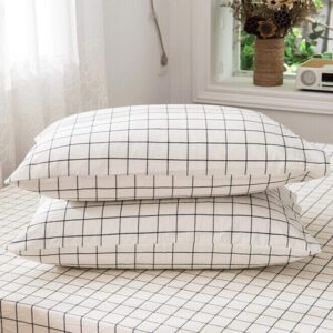 Nanko Grid Bed Pillow Case Set (2 Pack), White Grid Plaid Geometric Pattern Printed Pillowcases/Pillow Shams for Modern Duvet Cover/Bed Sheets Set- 20x30 inch Standard Queen Size