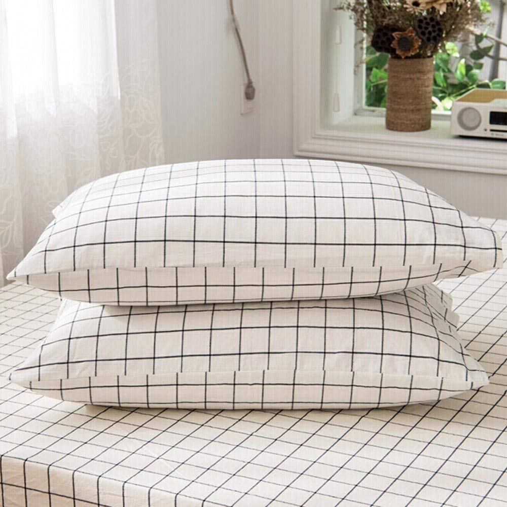 Nanko Grid Bed Pillow Case Set (2 Pack), White Grid Plaid Geometric Pattern Printed Pillowcases/Pillow Shams for Modern Duvet Cover/Bed Sheets Set- 20x30 inch Standard Queen Size