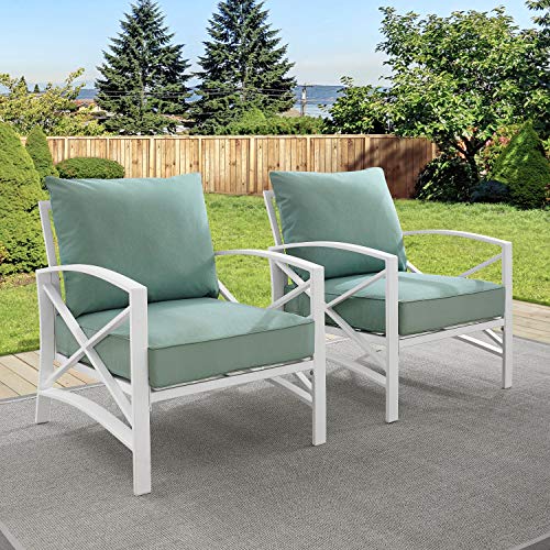 Crosley Furniture Kaplan 2-Piece Outdoor Chair Set, Patio Chairs for Conversation, Porch, Deck, Balcony, White with Mist Cushions