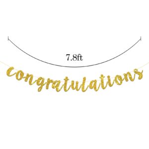 Gold Glitter Congratulations Banner for Wedding, Anniversary, Graduation, Congrats Master Bunting, Retirement Party Decorations Supplies