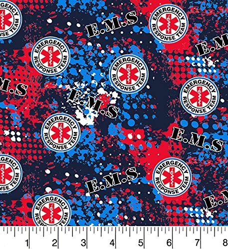 SYKEL ENTERPRISES Ambulance Cotton FABRIC-911 Emergency Cotton Fabric with Abstract Geometric Design-Sold by The Yard