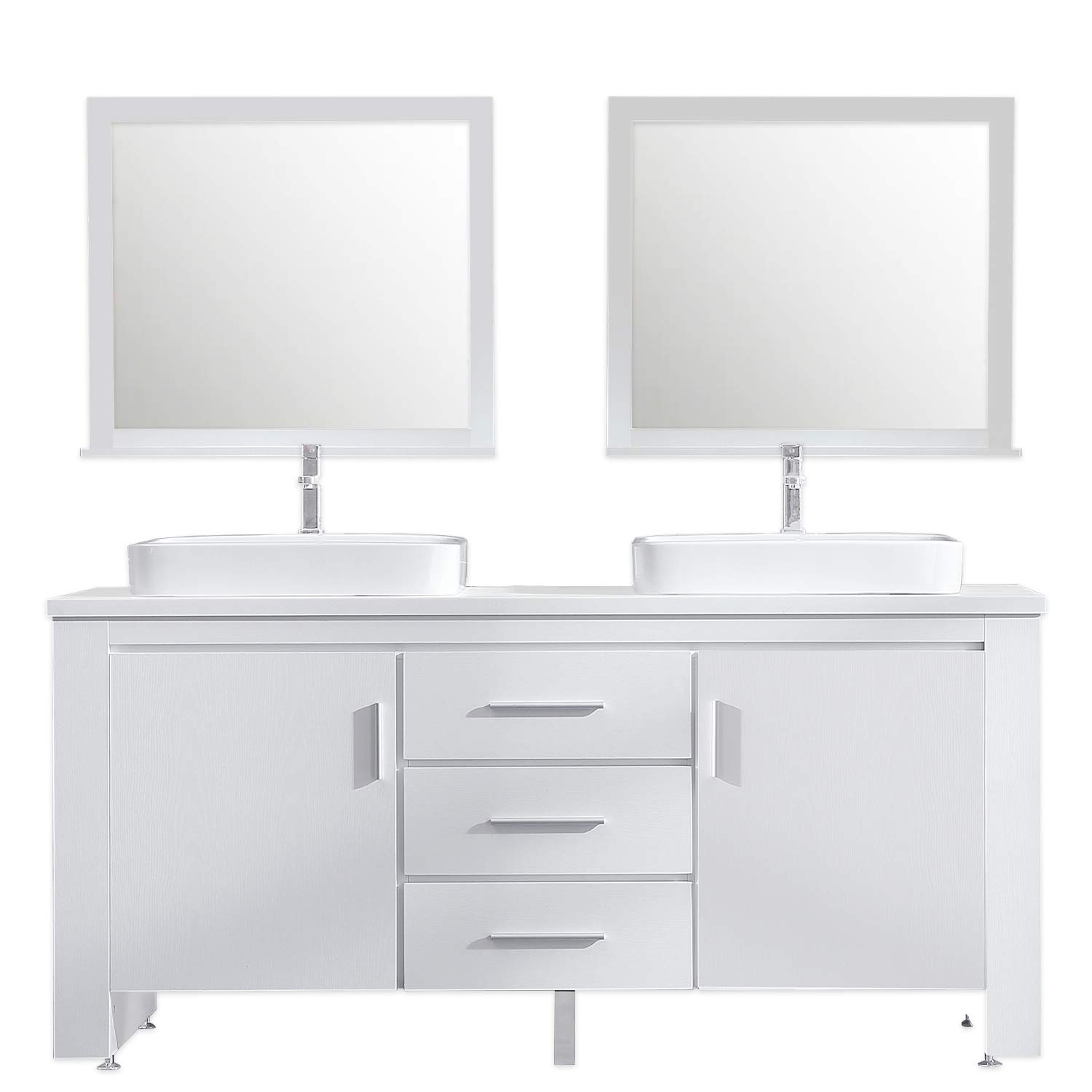 LUCA Kitchen & Bath LC72LWN Adeline 72" Double White Vanity with Sink Combo and Mirror