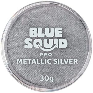 blue squid pro face paint - professional water based single cake facepaint & body paints - sfx makeup, kids adults face painting for costume, halloween, cosplay - metallic silver 30g / 1oz