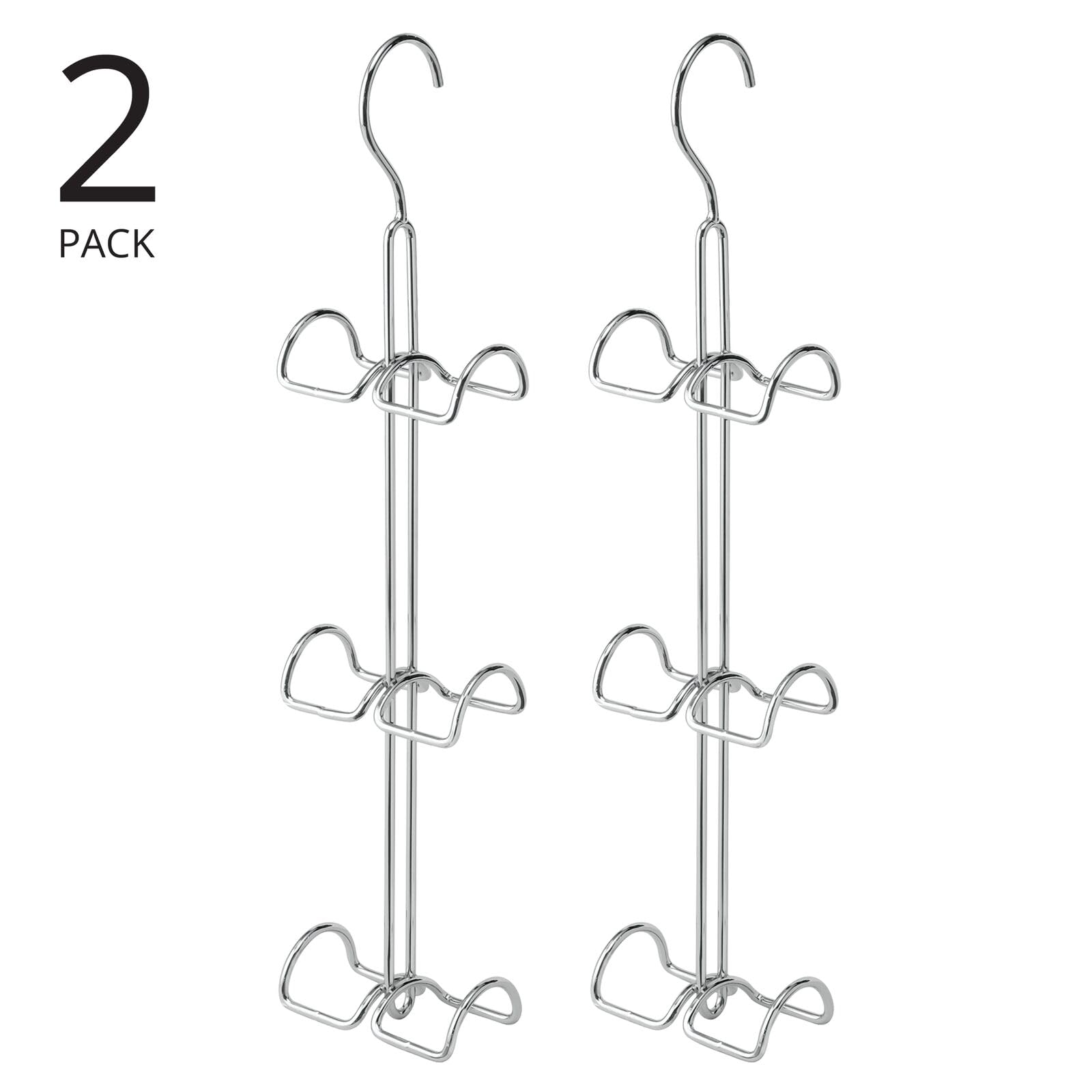 mDesign Metal Wire Over The Closet Rod Hanging Storage Organizer Hanger for Storing and Organizing Purses, Backpacks, Satchels, Crossovers, Handbags - 2 Pack - Chrome