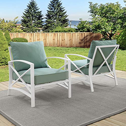 Crosley Furniture Kaplan 2-Piece Outdoor Chair Set, Patio Chairs for Conversation, Porch, Deck, Balcony, White with Mist Cushions