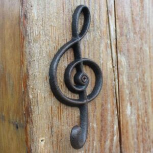 Hdtyyln Music Note Wall Hooks, 2 Pack Retro Cast Iron Note Hook Kitchen Hook Wall Hanging Wall Hanging Clothes and Caps Hook 6.3"X2.75" (Note)