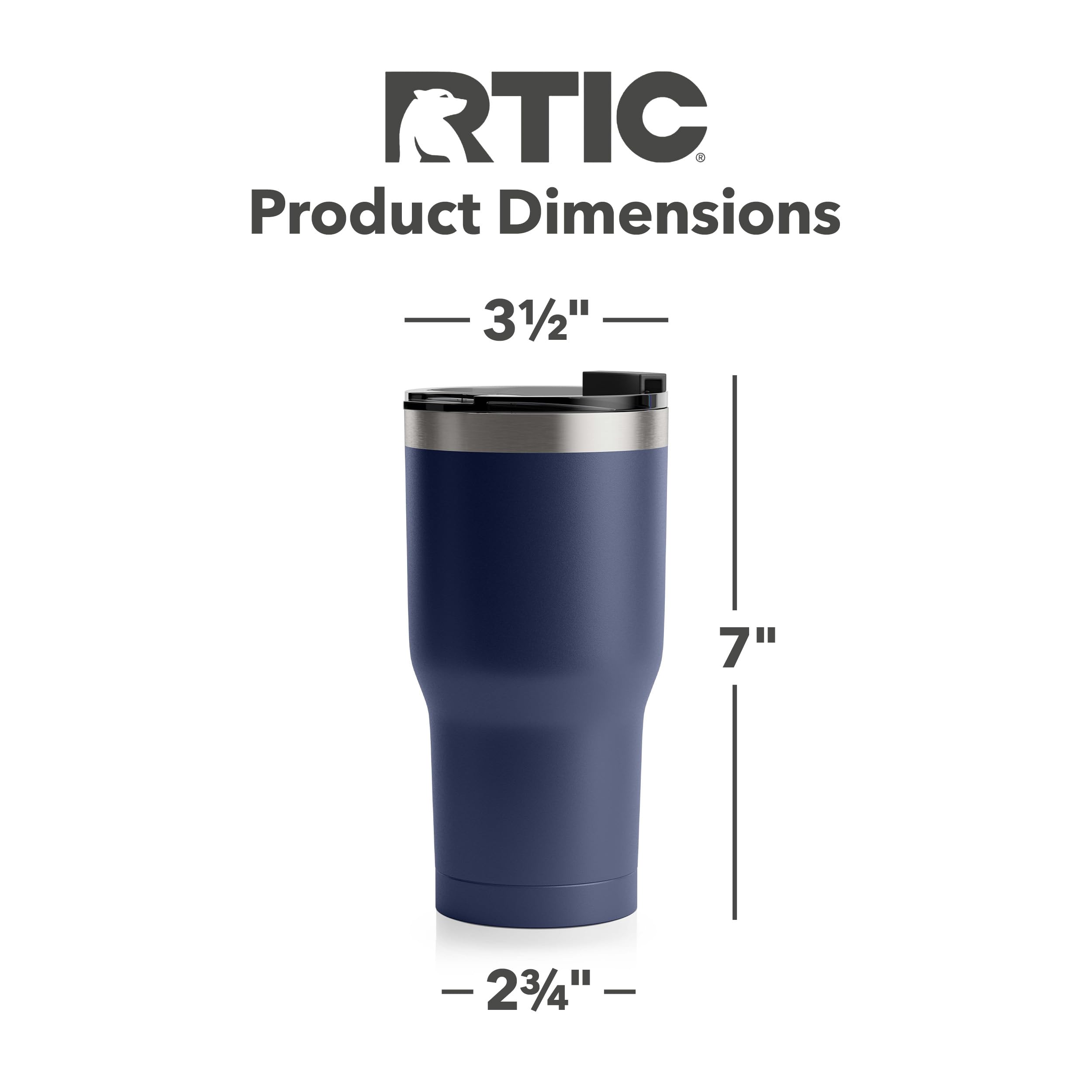 RTIC 20 oz Insulated Tumbler Stainless Steel Coffee Travel Mug with Lid, Spill Proof, Hot Beverage and Cold, Portable Thermal Cup for Car, Camping, Navy