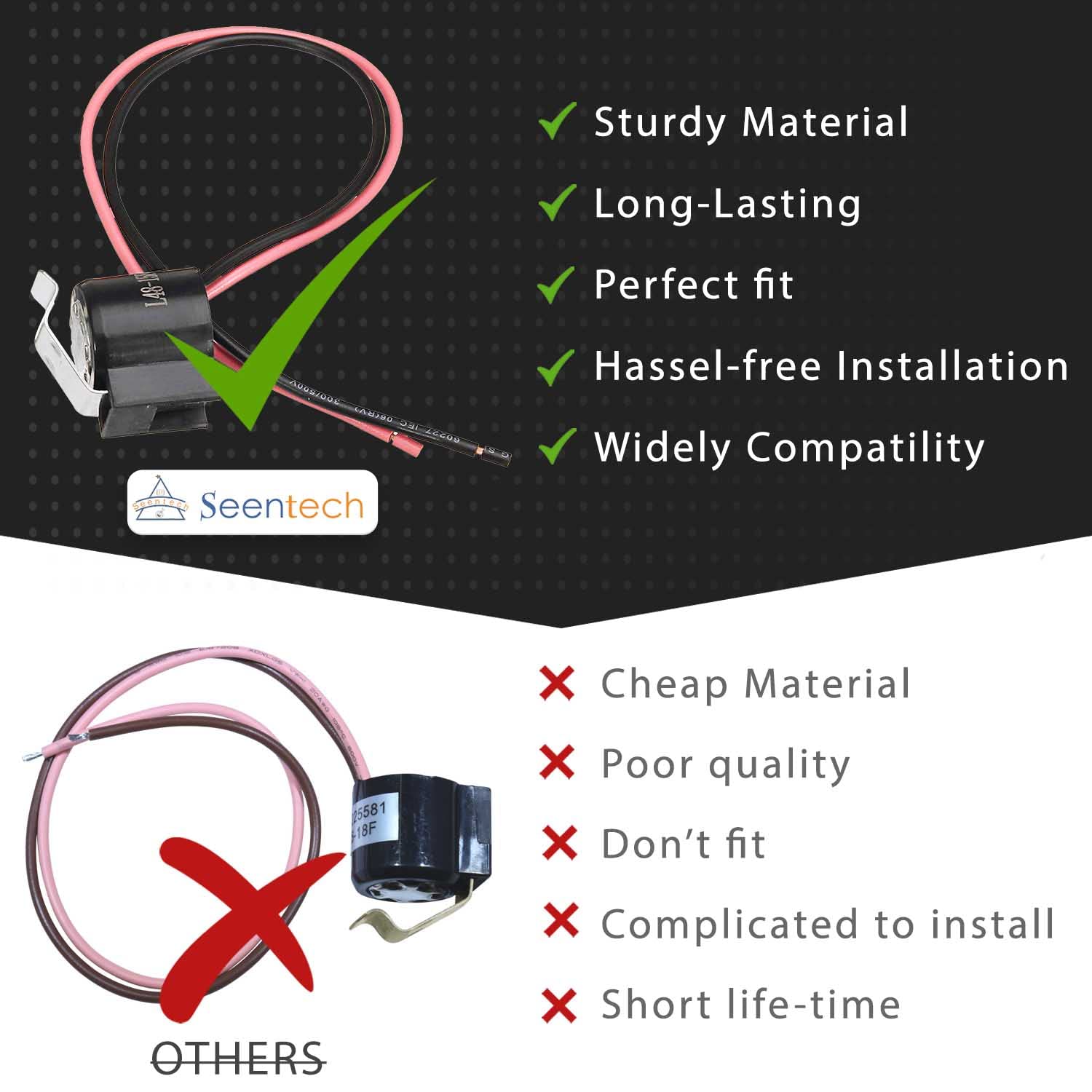 Lifetime W10225581 Refrigerator Bimetal Defrost Thermostat by Seentech - Exact Fit for Whirlpool, Sears, Kenmore Refrigerator - Replace: WPW10225581, AP6017375, PS11750673, PS237680,2321799