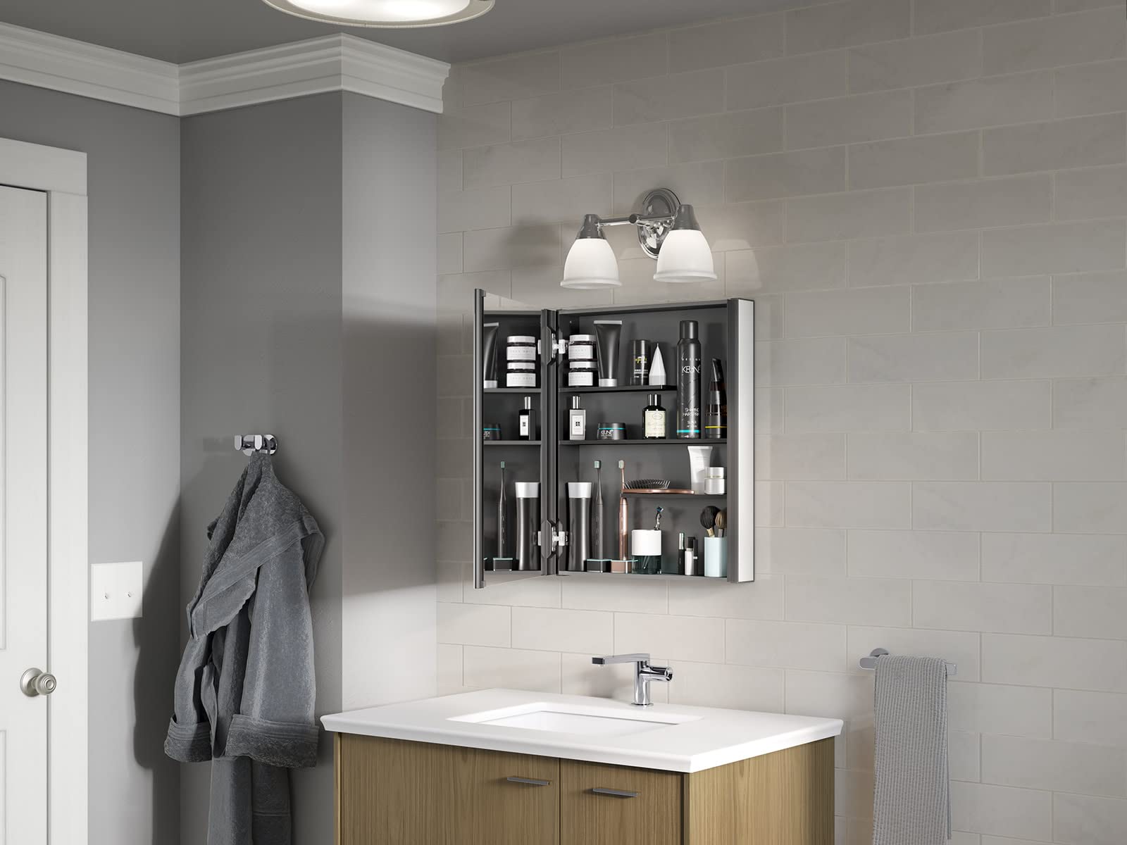 KOHLER Medicine Cabinet, Bathroom Medicine Cabinet, Slow-Close Mirrored Door and Interior, Surface or Recessed Installation