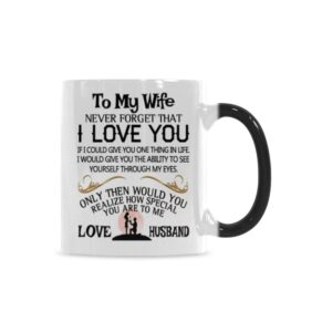 funny heat reveal changing color cup 11 ounce ceramic cup, to my wife never forget that i love you coffee mug or office tea cups for wife birthday, valentine, wedding mug