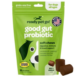 probiotic chews for dogs gut health | tasty pre and probiotics for dogs digestive health with pumpkin dog probiotics and digestive enzymes | nasc certified & made in the usa | 90 chews