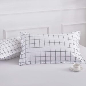 Nanko Grid Bed Pillow Case Set (2 Pack), White Grid Plaid Geometric Pattern Printed Pillowcases/Pillow Shams for Modern Duvet Cover/Bed Sheets Set- 20x30 inch Standard Queen Size