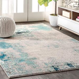 jonathan y ctp104a-5 contemporary pop modern abstract vintage indoor area -rug, transitional, bohemian easy -cleaning,bedroom,kitchen,living room,non shedding, cream/blue, 5 x 8