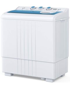 kuppet compact twin tub portable mini washing machine 21lbs capacity, washer(14.4lbs)&spiner(6.6lbs)/built-in drain pump/semi-automatic, white&blue