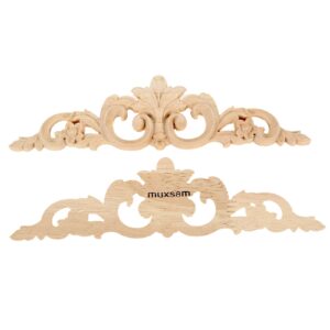 MUXSAM Carved Wood Appliques Onlays, Long Wooden Decals Trim Molding Rosette Inlays for Door Wall Mantel Cabinet Door Dresser Closet Mirror Decoration Furniture Transfer(1-Pack, 20x5cm/7.9" x2)