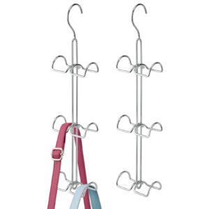 mdesign metal wire over the closet rod hanging storage organizer hanger for storing and organizing purses, backpacks, satchels, crossovers, handbags - 2 pack - chrome