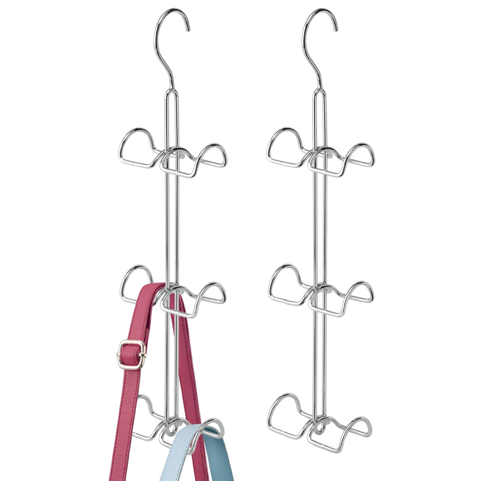 mDesign Metal Wire Over The Closet Rod Hanging Storage Organizer Hanger for Storing and Organizing Purses, Backpacks, Satchels, Crossovers, Handbags - 2 Pack - Chrome