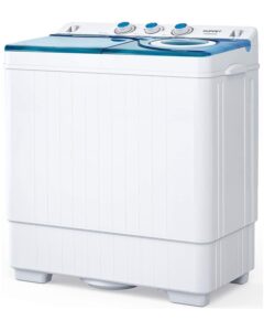 kuppet compact twin tub portable mini washing machine 26lbs capacity, washer(18lbs)&spiner(8lbs)/built-in drain pump/semi-automatic (white&blue)