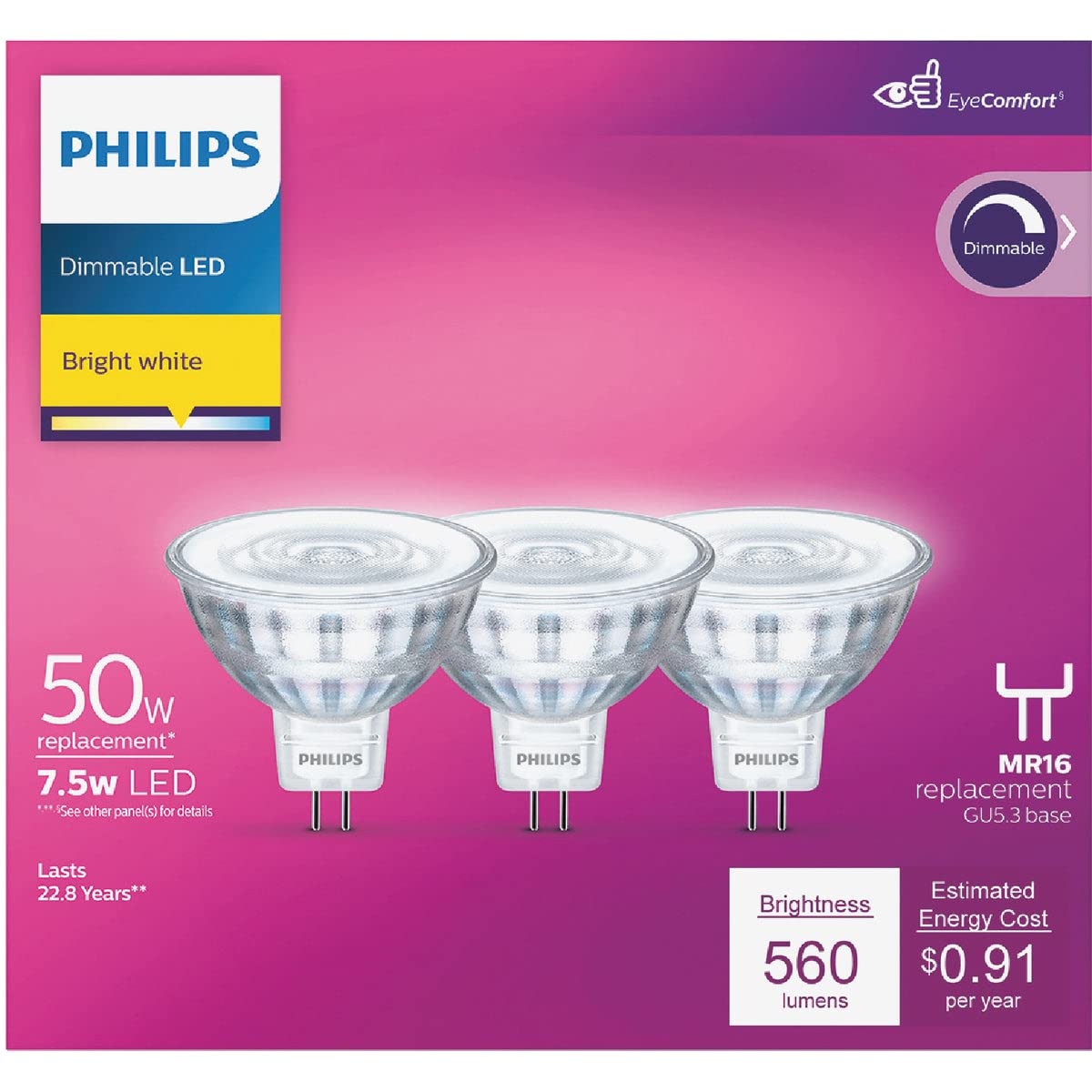 50W LED MR16 3000K 3PK