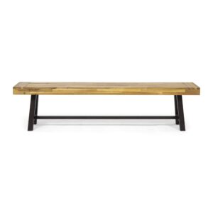 gdfstudio outdoor acacia wood bench, finish and rustic metal