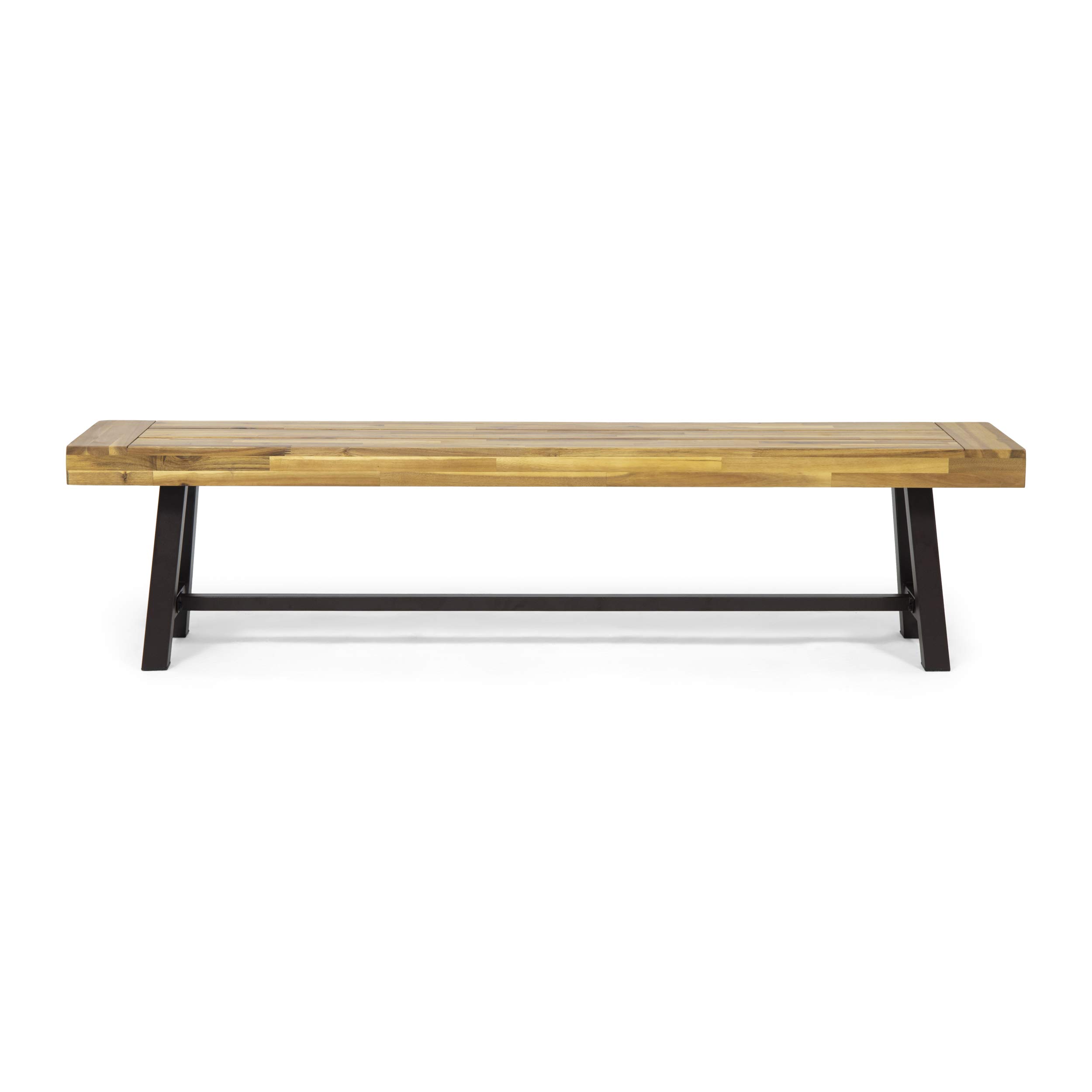 GDFStudio Outdoor Acacia Wood Bench, Finish and Rustic Metal