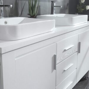 LUCA Kitchen & Bath LC72LWN Adeline 72" Double White Vanity with Sink Combo and Mirror