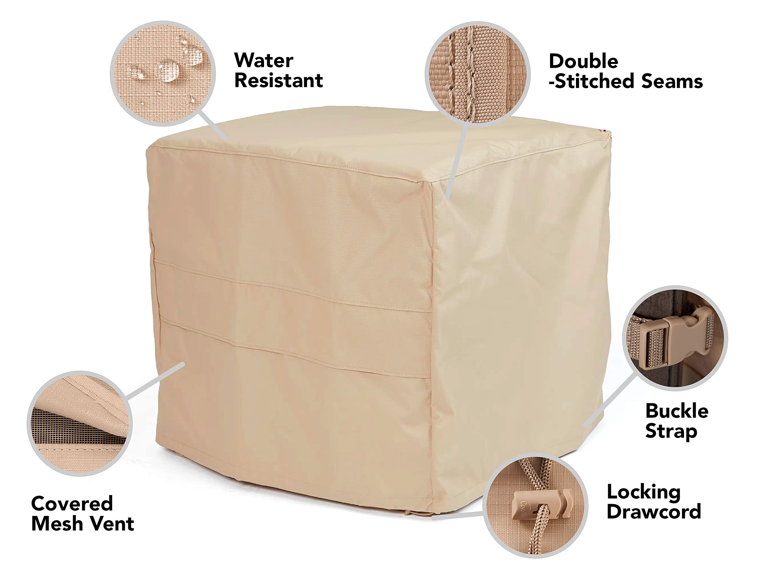 Covermates Square Patio Accent Table Cover - Heavy-Duty Polyester, Weather Resistant, Covered Mesh Vent, Patio Table Covers, 18W x 18D x 18H, Ripstop Tan