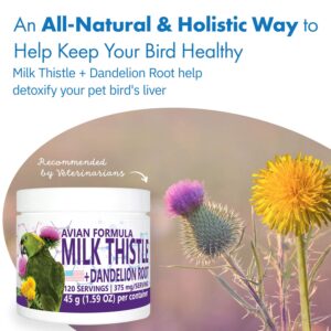 Avian Milk Thistle + Dandelion Root Dietary Supplement for Parrots, All-Natural Liver Formula (120 Servings)