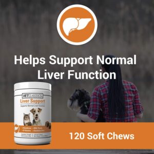 Vet Classics Liver Support Pet Health Supplement for Dogs, Cats – Liver Functions – B-Vitamins, Glutathione, Milk Thistle – Soft Tablets, Chews – 120 Soft Chews