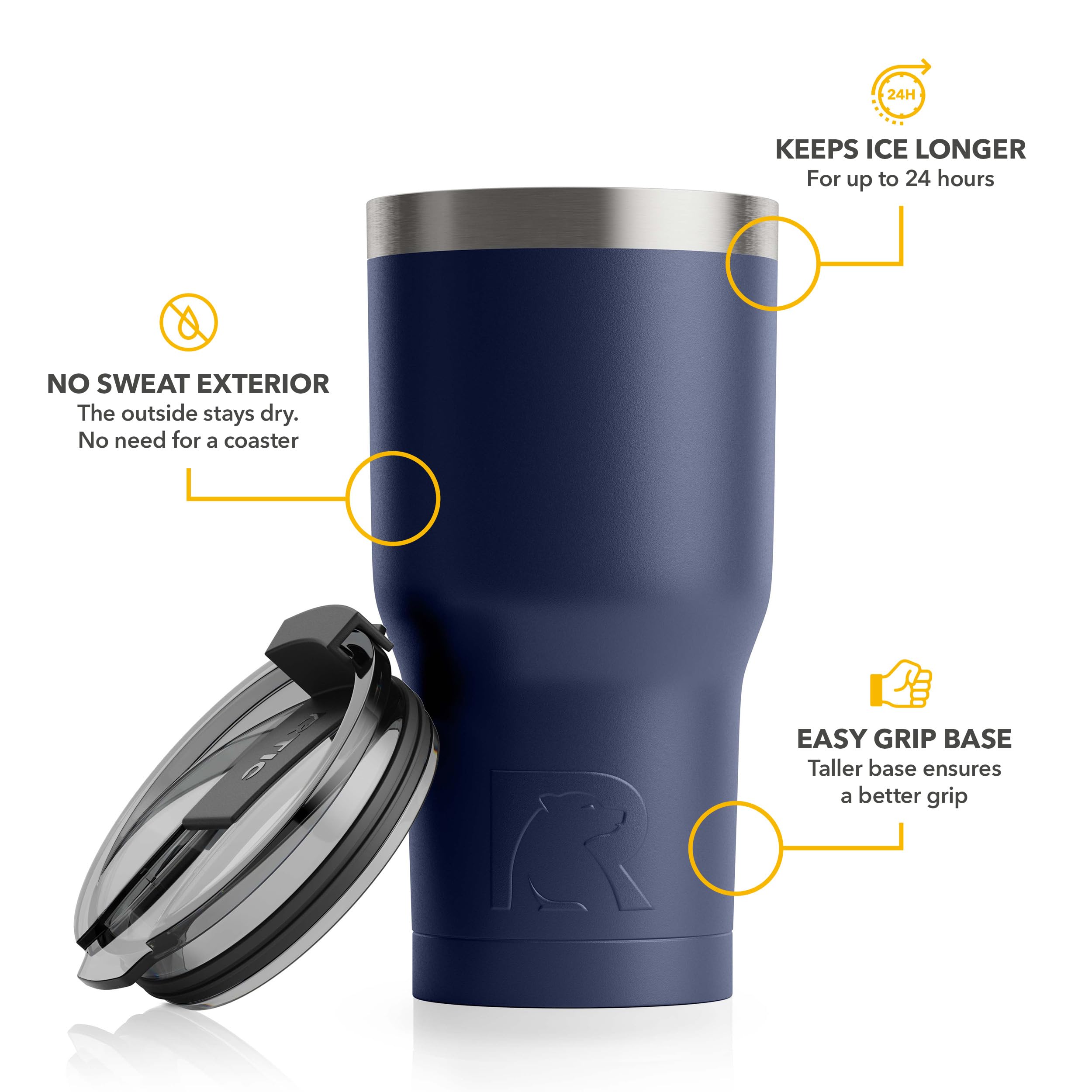 RTIC 20 oz Insulated Tumbler Stainless Steel Coffee Travel Mug with Lid, Spill Proof, Hot Beverage and Cold, Portable Thermal Cup for Car, Camping, Navy