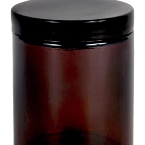 Vivaplex, Amber, 8 ounce, Round Glass Jars, with Black Lids - 8 pack