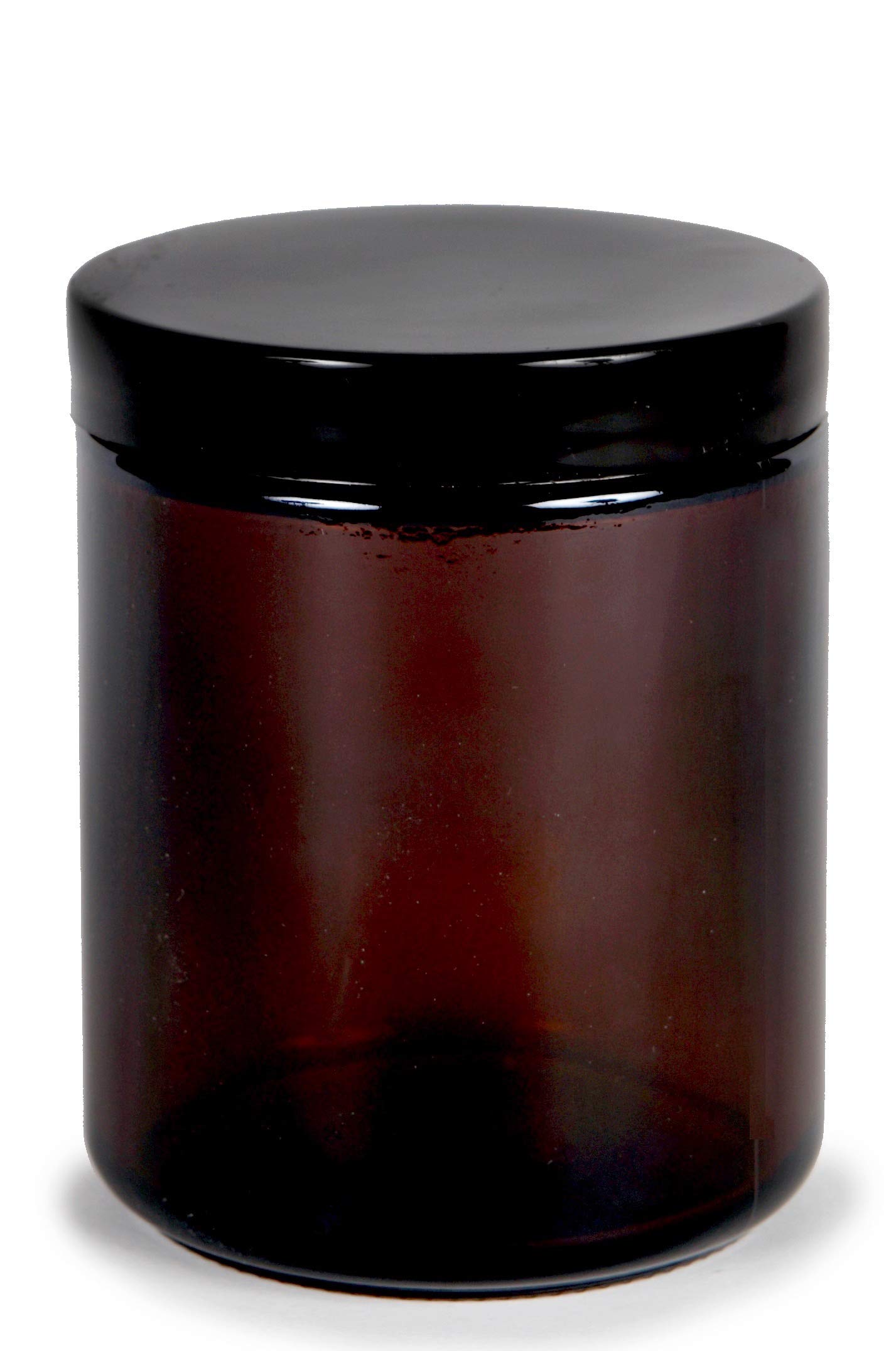 Vivaplex, Amber, 8 ounce, Round Glass Jars, with Black Lids - 8 pack