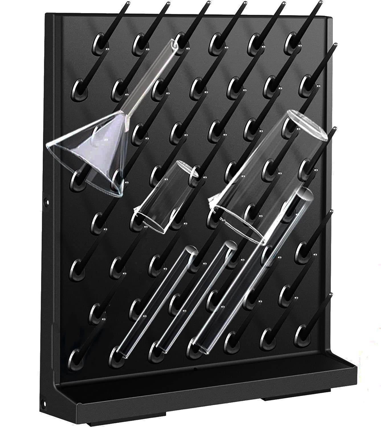 INTBUYING Bottle Drying Rack Pegboard Wall Mounted Desk Black 52 Pegs Removable PP Glassware Drying Draining Rack Education&lab Cleaning Equipment