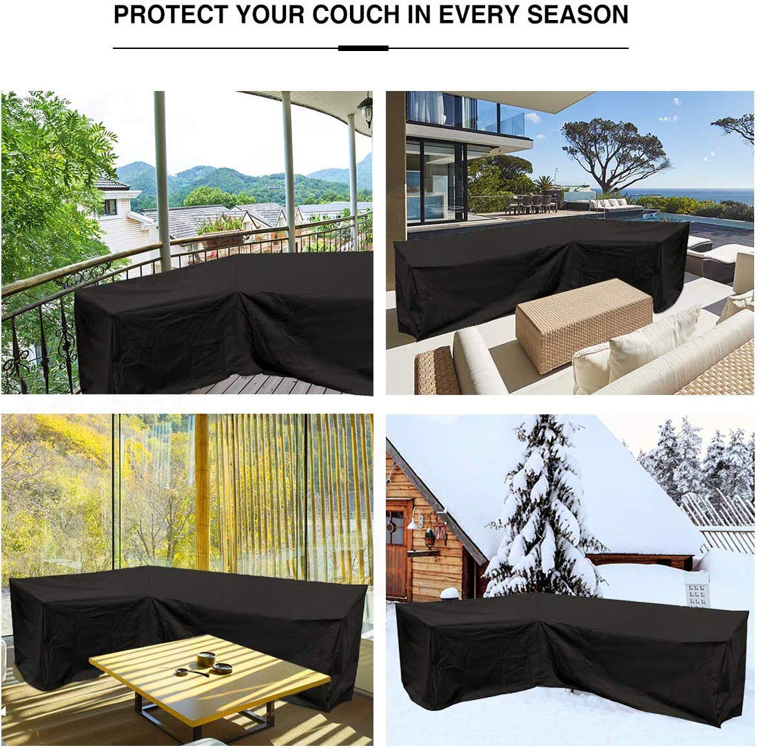 J&C Patio Sectional Covers V Shape Patio Sectional Covers Waterproof Outdoor Sofa Cover Sectional Sofa Cover Outdoor Furniture Covers for Outdoor (L-112x87in)