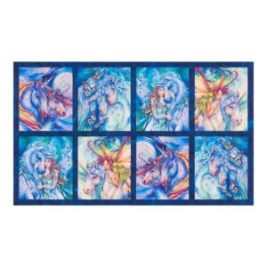 kaufman morningmoon unicorns 24" panel wild, fabric by the yard