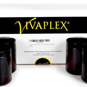 Vivaplex, Amber, 8 ounce, Round Glass Jars, with Black Lids - 8 pack