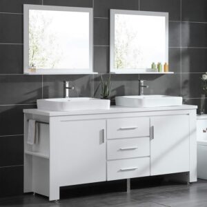 LUCA Kitchen & Bath LC72LWN Adeline 72" Double White Vanity with Sink Combo and Mirror