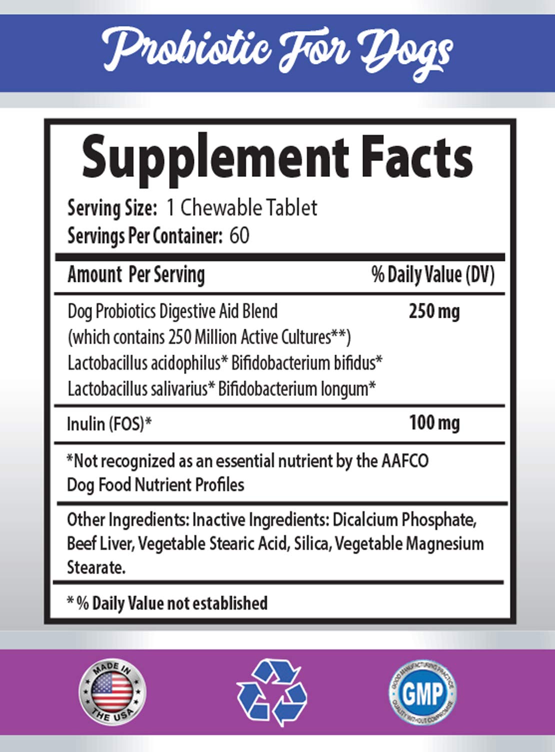 PET SUPPLEMENTS Digestive Dog Treats - PROBIOTICS for Dogs - Healthy Gut - Stop Gas Diarrhea and Bad Breath - Digestive Boost - Dog probiotics by Now - 1 Bottle (60 Treats)