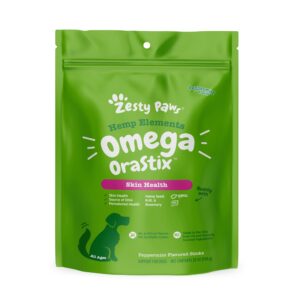 Zesty Paws OraStix for Dogs – Omega Sticks with Hemp Salmon Krill Oil Bone Broth Anti Itch Skin Coat Care Hip & Joint Health Heart Immune System Support Dog Tartar Teeth Cleaning 25oz