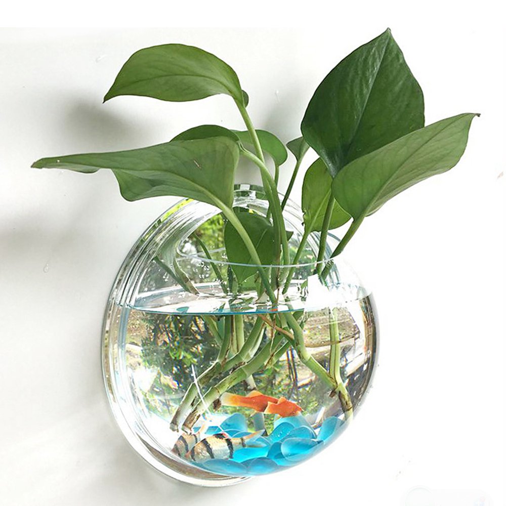 Fish Tank Wall Hanging Aquarium Round Acrylic Pot Plant Wall Mounted Bowl Aquarium Home Decoration Aquatic Pet Supplies Fish Tank 35.5cm