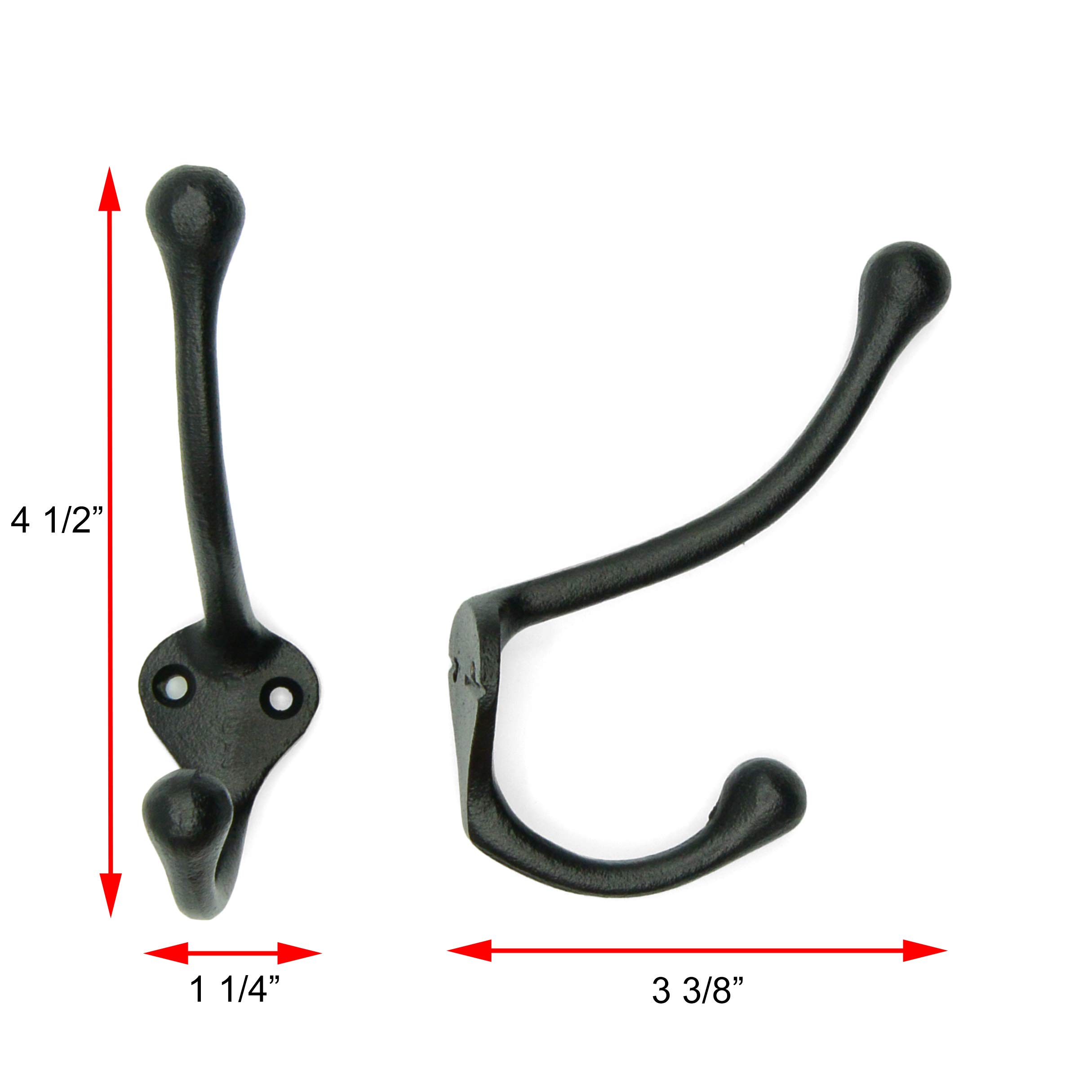 Vintage Cast Iron Wall Hooks (Black Texture Finish, Set of 4) - Rustic, Farmhouse Coat Hooks | Great for Coats, Bags, Towels, Hats | Classic Standard