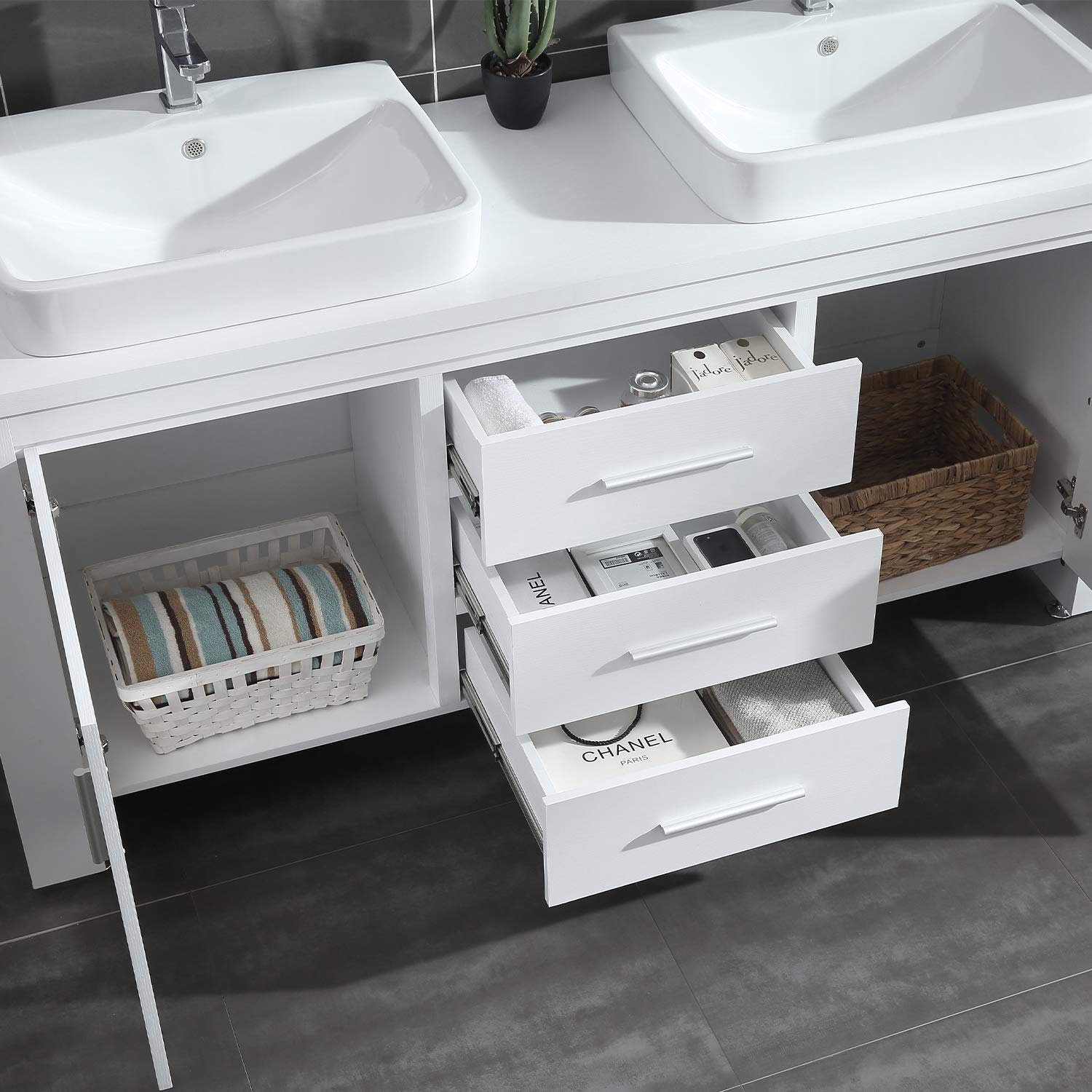 LUCA Kitchen & Bath LC72LWN Adeline 72" Double White Vanity with Sink Combo and Mirror