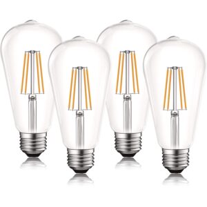 luxrite vintage led edison bulb 60w equivalent, st19 st58, 2700k warm white, 550 lumens, dimmable led filament bulb 5w, clear glass, ul listed, e26 medium base (4 pack)