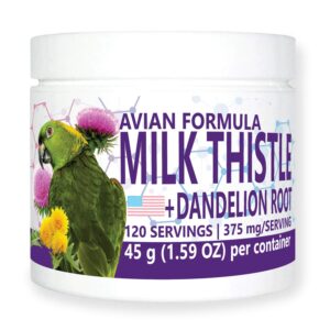 avian milk thistle + dandelion root dietary supplement for parrots, all-natural liver formula (120 servings)