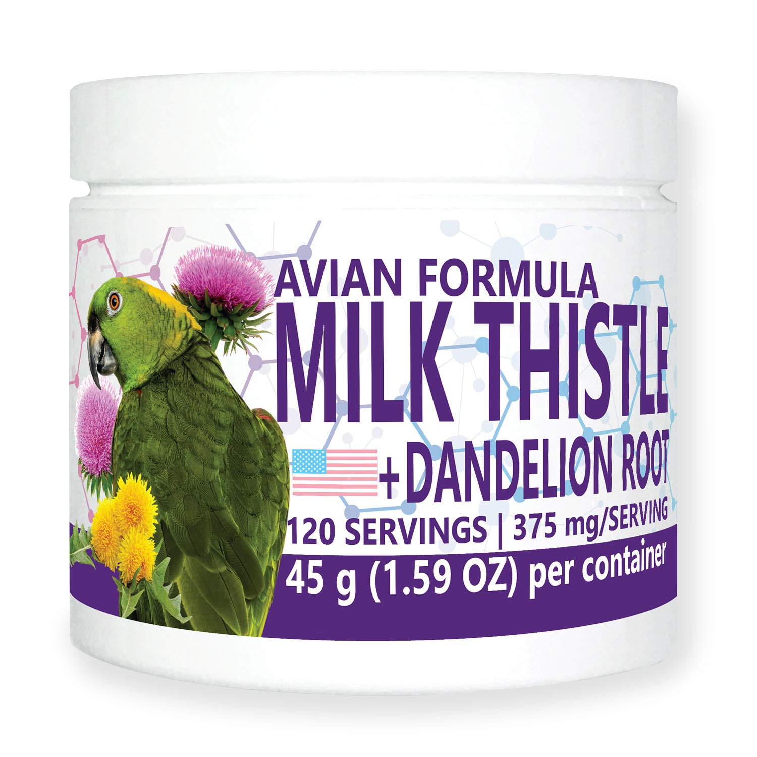 Avian Milk Thistle + Dandelion Root Dietary Supplement for Parrots, All-Natural Liver Formula (120 Servings)