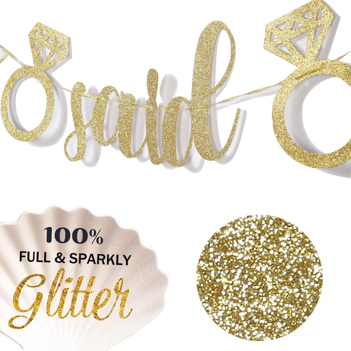 Wedding Decoration|Bachelorette Party Decoration|Gold Glittery Honeycomb Diamond Ring Hang Deco with He Asked She Said Yes Banner Wall Decor for Bridal Shower Engagement Party (HANG DECORATION)