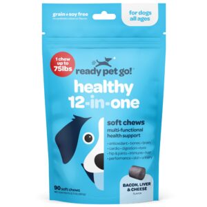 12-in-1 Complete Multivitamin for Dogs | Dog Multivitamin Chewable with Glucosamine Chondroitin & Digestive Probiotics for Dogs of All Ages and Sizes | NASC Certified & Made in The USA | 90 Chews