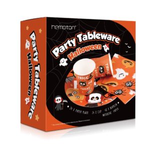 Hemoton Paper Tableware set for Halloween Nightmare Party Supplies with 24pcs Plates 24pcs Cups and 48pcs Napkins