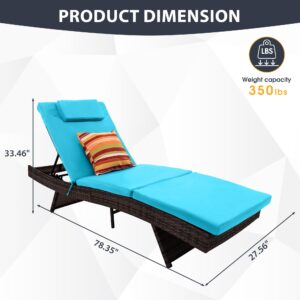 Sundale Outdoor WickerChaise Lounge Set of 2, Rattan Patio Lounge Chairs for Outside, Adjustable Chaise Loungers with Cushions & Pillows for Deck, Indoor, Yard - Steel, Turquoise